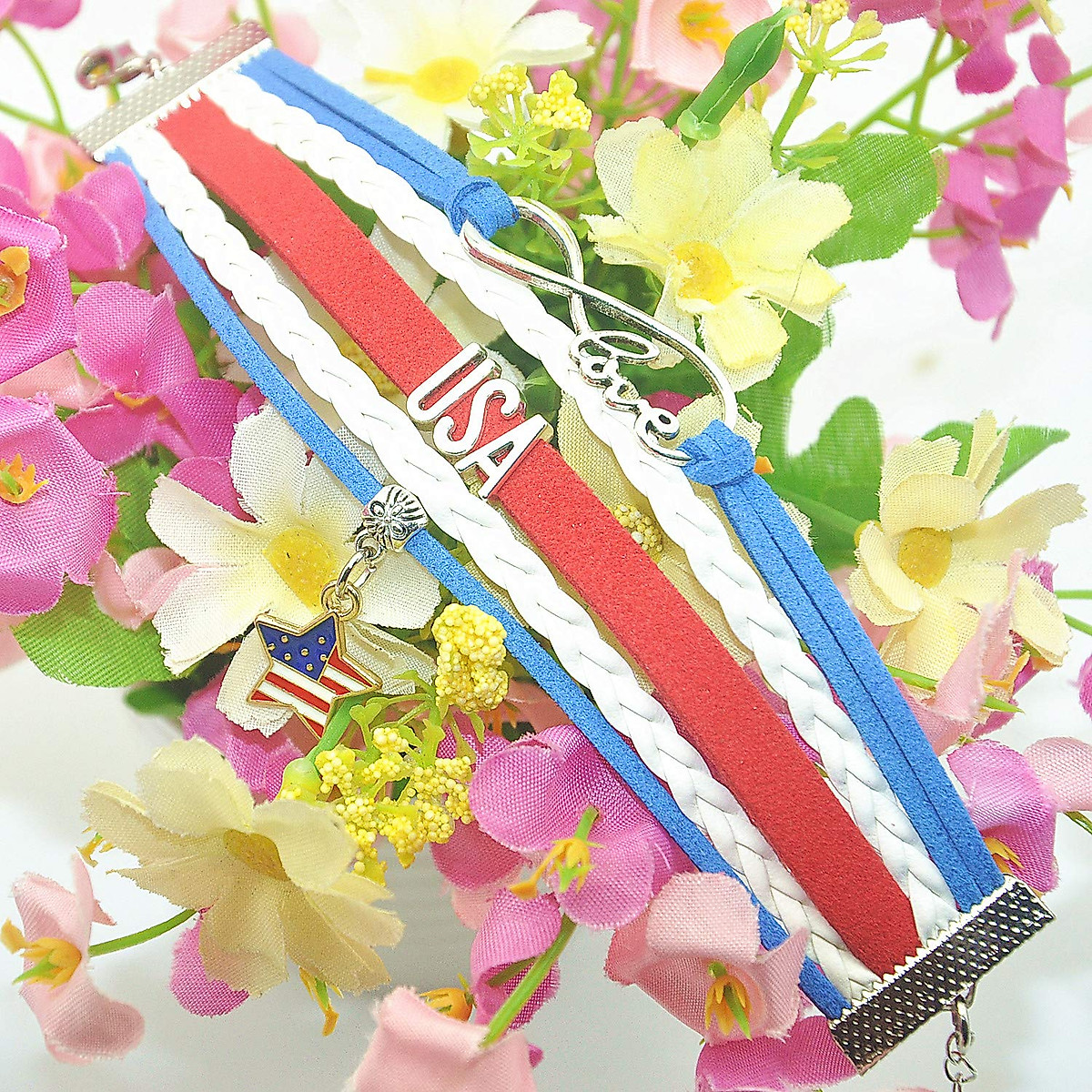 HCChanshi Usa Star Bracelet Jewelry Us Star Bracelet Jewelry Usa American Flag Bracelet Usa Gifts American Flag Usa Flag Gift (Royal Blue, White and Red)