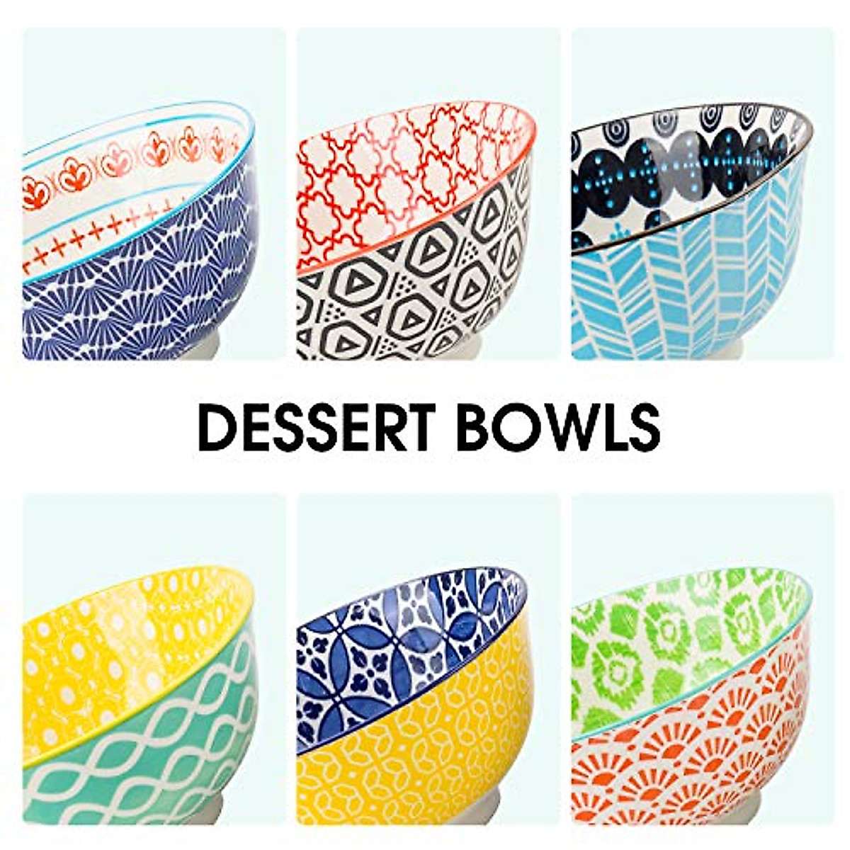 DeeCoo 6 Pack 24 oz Premium Porcelain Bowls Set, Cereal Bowls, Ceramic Bowls for Soup, Salad, Pasta, Rice, Large Capacity Ramen Bowls, Heat and Cold Resistant, Microwave and Dishwasher Safe Bowls