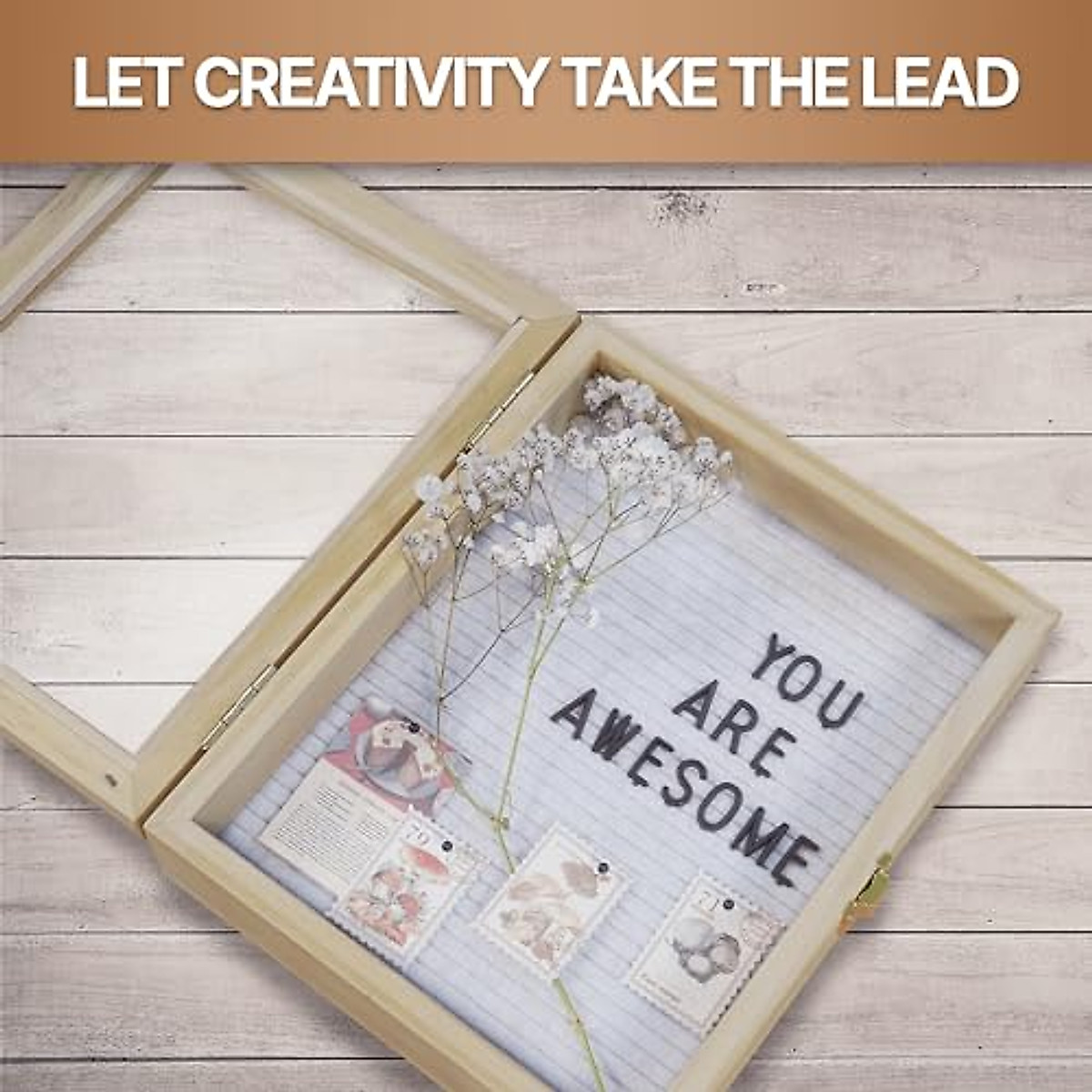 MOHNIC Shadow Box Frame with Changeable Letter Board – 8x10 inch Shadow Box Display Case with Felt Letter Board – Picture Frame, Memory Box for Photos, Artworks, Medals, and More (Natural Wood)