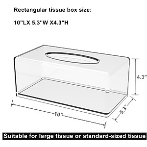 Yopay 2 Pack Clear Tissue Dispenser Box, Large Facial Acrylic Tissue Box Cover Holder, Napkin Organizer for Bathroom, Kitchen and Office Room, Rectangle, 10" L X 5.3" W X 4.3" H