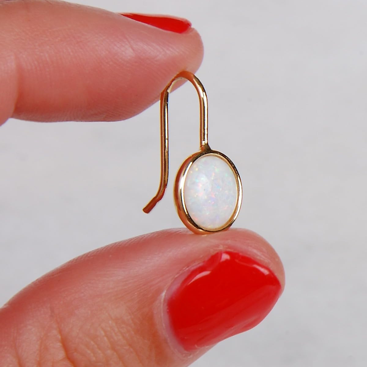 Opal Earrings for Women Gold Plated - Dainty Earrings for Women, 14K Gold Plated Dainty Gold Earrings, Gold Dangly Earrings for Woman, Created White Opal Jewelry for Women, Bridesmaid Earrings