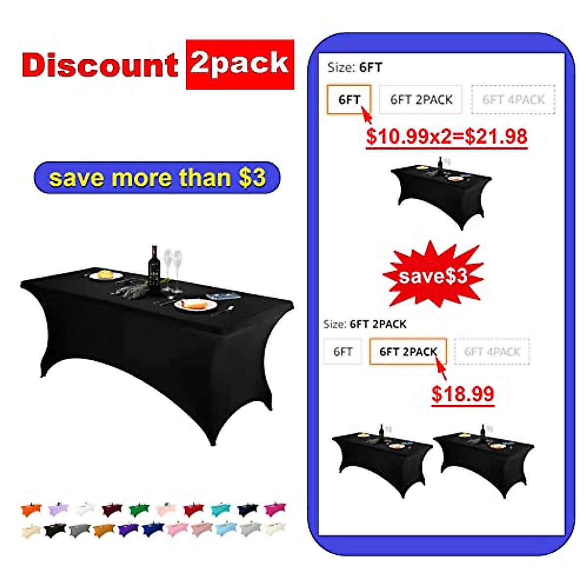 FORLIFE Spandex Table Covers 6ft，Fitted Tablecloth for 6ft Rectangular Tables, Stretch Patio Table Covers, Universal Spandex Table Cover for Wedding, Banquet, Party (6ft, Black)