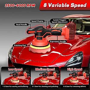 YEARTOP Cordless Car Buffer Polisher for Milwaukee 18V Battery, 8 Variable Speed Orbital Polisher, Brushless Motor Car Buffer, Power Polisher for Car Detailing/Polishing/Waxing (No Battery)