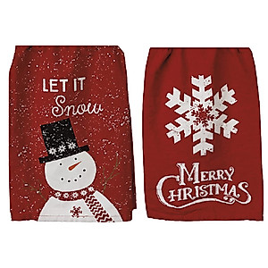 PBK Primitives by Kathy 2 Piece Bundle Red Christmas Kitchen Towels, Merry Christmas and Let It Snow