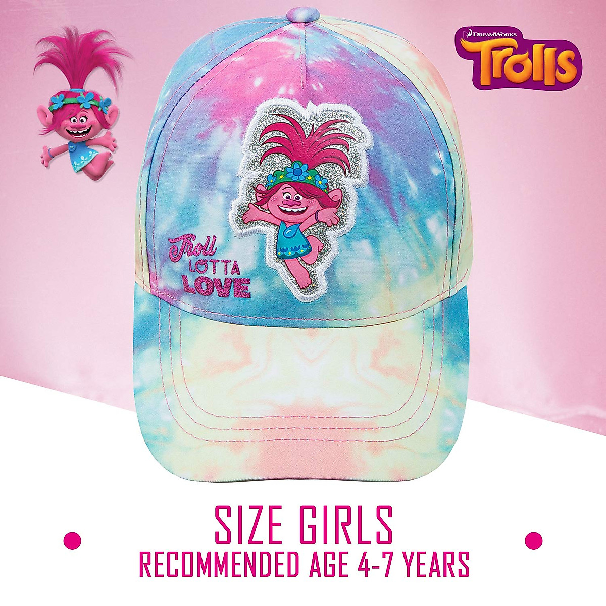 DreamWorks Girls Trolls Poppy Baseball Cap - Age 4-7 Pink