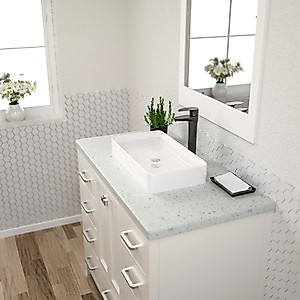 Vessel Sink Rectangular, Dcolora 24"x14" White Vessel Sink Ceramic Porcelain Rectangle Bathroom Vessel Sink Above Counter Vanity Sink Basin