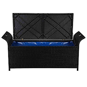 vidaXL Storage Bench w/Cushion 54.3" Poly Rattan Brown Chair Seat Furniture