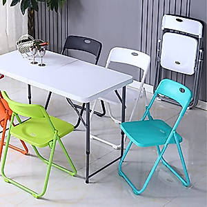 SKOK Folding Table 4 Foot Adjustable Height, Plastic Foldable Table Portable with Carry Handle, Utility Commercial Craft Card Table with Heavy Duty Frame for Picnic, Dining and Events, White