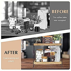 Countertop Coffee Station Organizer, Wood Coffee Bar Accessories Organizer for Coffee Bar Decor, Coffee K Cup Pods Holder Condiment Organizer, 2 Tier Countertop Organizer Shelf for Bathroom Kitchen