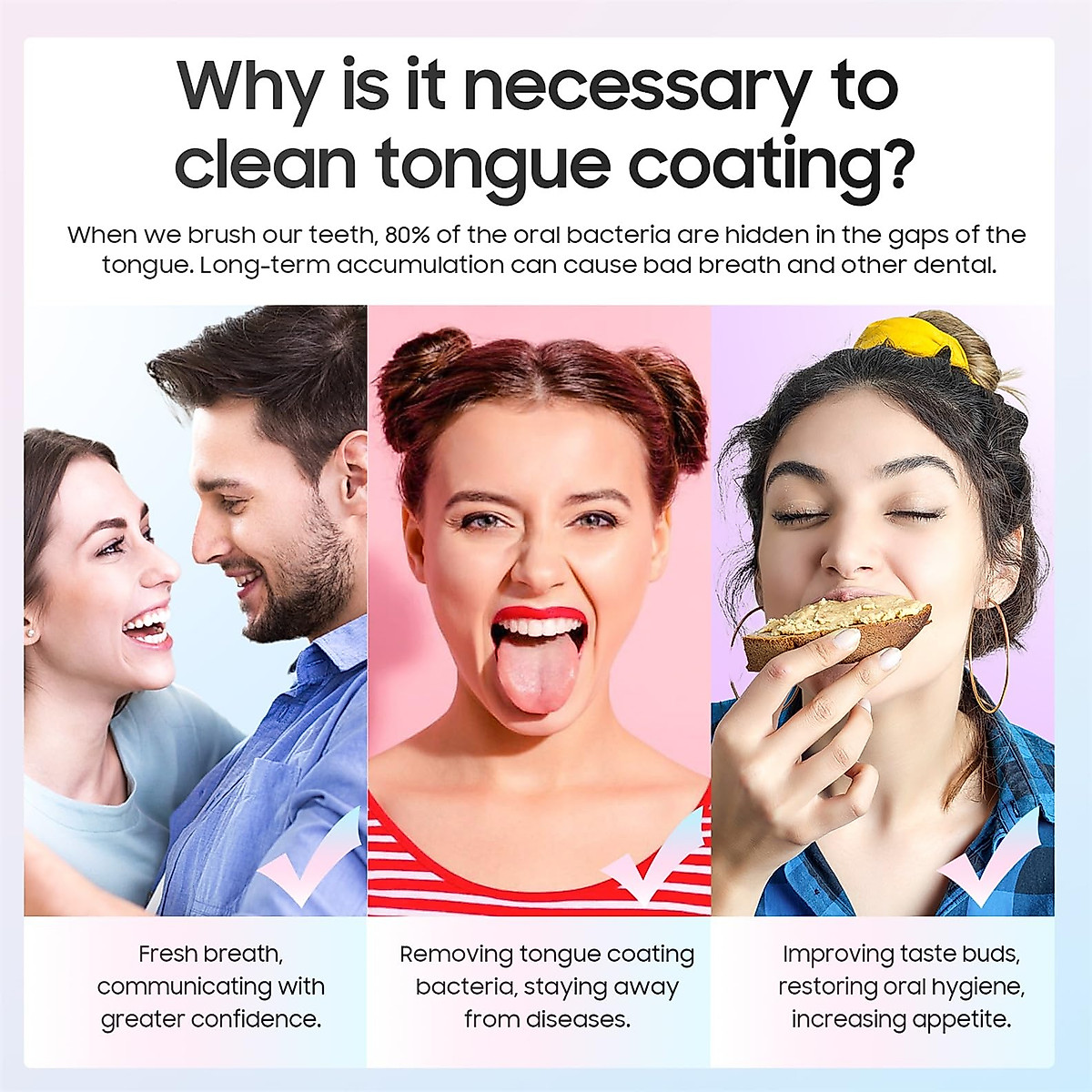 Tongue Scraper for Adults, Tongue Scraper Stainless Steel, Tongue Cleaning Fight Bad Breath Treatment for Oral Care, Free Breath Tongue Brush Travel Friendly BPA Free (2 Packs)