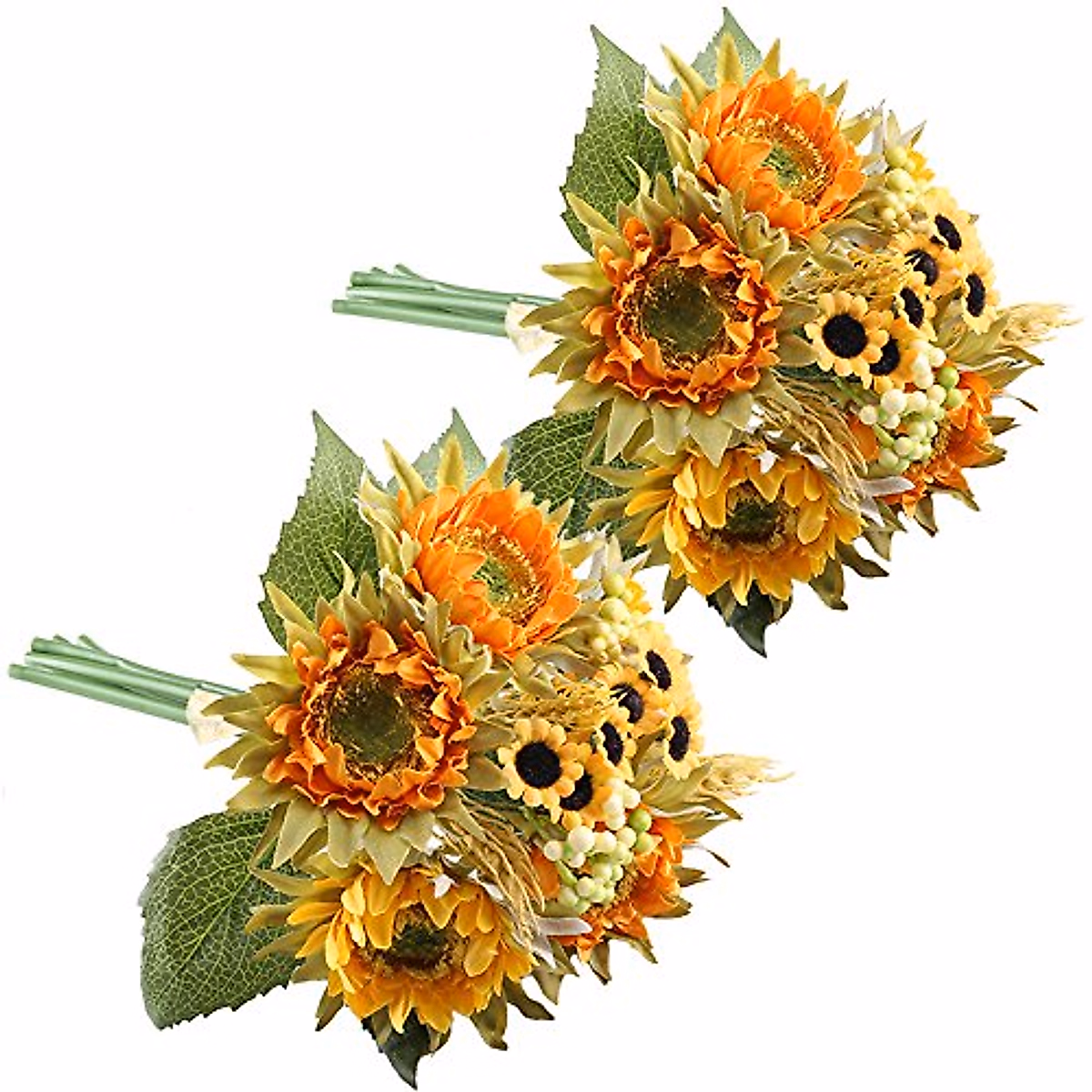 HO2NLE 2 Bundles Artificial Sunflowers Bundle Silk Plants Faux Wedding Bride Bouquet Indoor Outdoor Fall Flower Table Centerpieces Arrangements Decorations