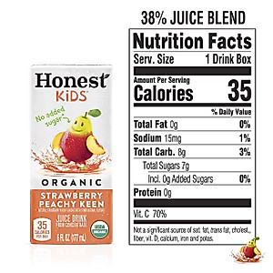 Honest Kids Strawberry Peachy, Organic Juice Drink, 6 Fl oz Juice Boxes, Pack Of 40, Strawberry Peach, 6 Fl Oz (Pack of 40)