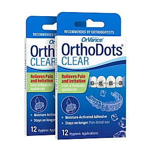 OrthoDots CLEAR – Moisture Activated Braces Wax Alternative for Pain Caused by Braces, Clear Aligner Trays, and Other Orthodontic Appliances. OrthoDots Stick Better and Stay on Longer than Dental Wax.