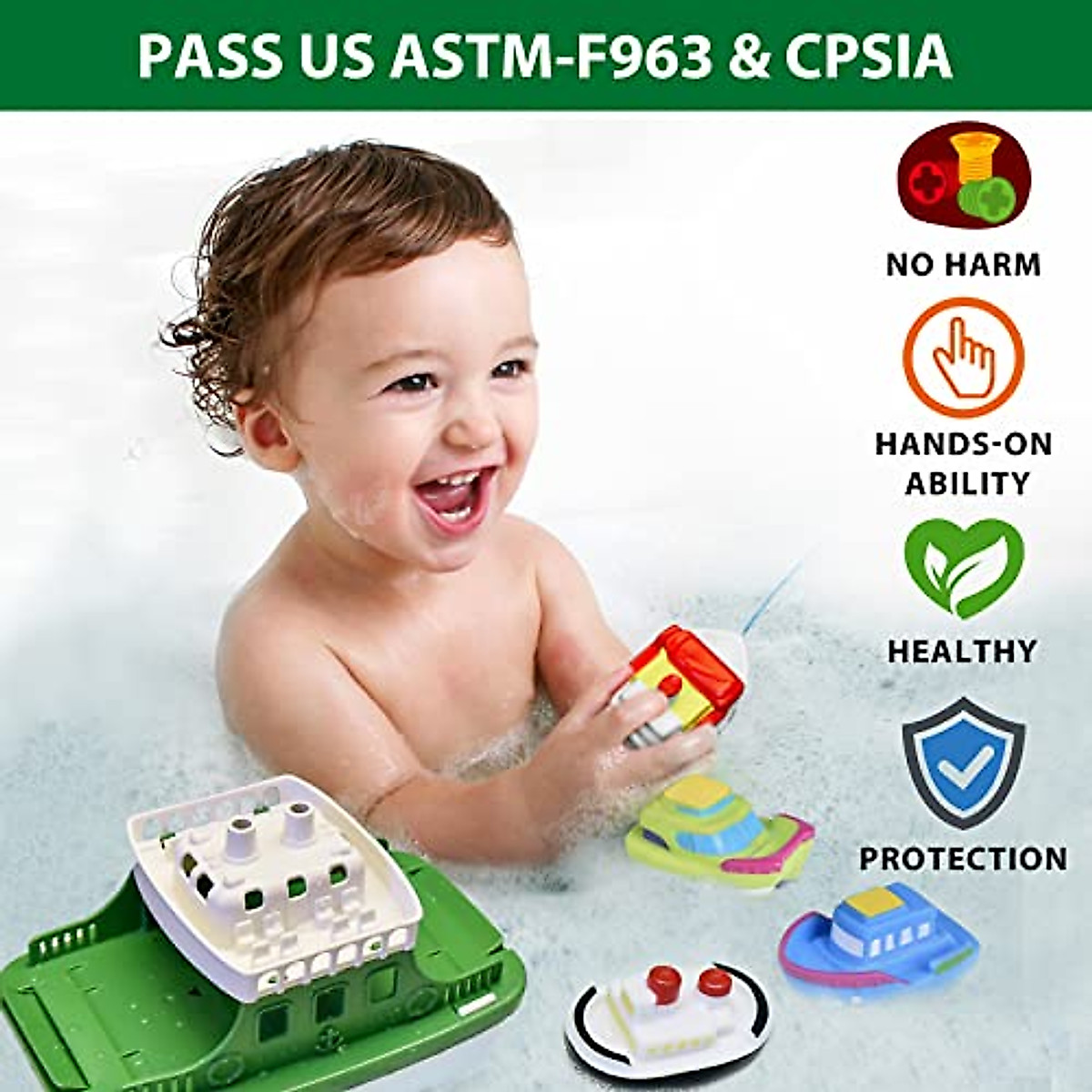 Toy Boat Bath Toys for Toddlers with 4 Mini Car Toys and 4 Bath Boat Squirters, Kids Ferry Boat for Bathtub Bathroom Pool Beach Toys