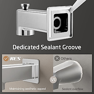 KES Bath Tub Faucet Replacement, 5-3/8 Inch Bathtub Spout with Diverter Metal Contruction(Inside and Out), Slip-on Shower Spout Fits 1/2 Inch Copper Pipe, Chrome, PTSN300-CH