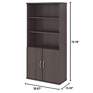 Bush Business Furniture Studio C 5 Shelf Bookcase with Doors in Storm Gray