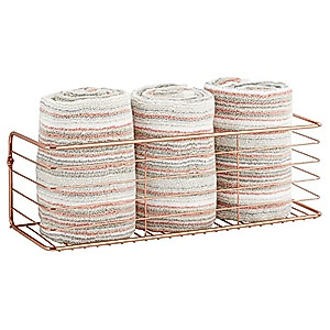 mDesign Wide Metal Wall Mount Decor Storage Organizer Display Shelf - Hang in Bathroom, Kitchen, Entryway, Hallway, Mudroom, Bedroom, Laundry Room - Concerto Collection, 2 Pack - Rose Gold