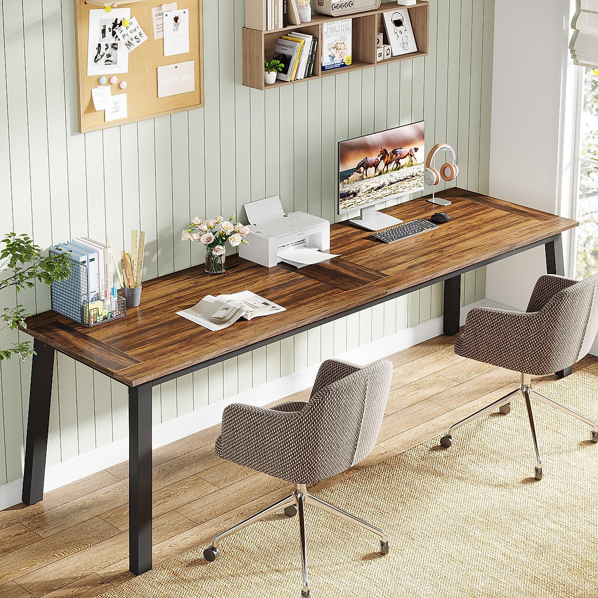 Tribesigns Two Person Desk, 78.7-Inch Extra Long Office Computer Desk for Two People, Double Long Desk Workstation for Home Office, Rustic Brown