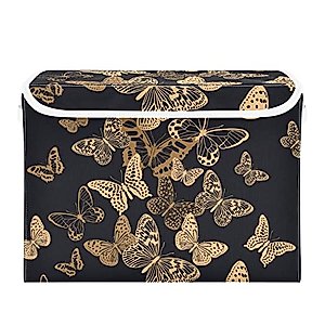 innewgogo Butterflies Storage Bins with Lids for Organizing Cube Cubby with Handles Oxford Cloth Storage Cube Box for Study Room