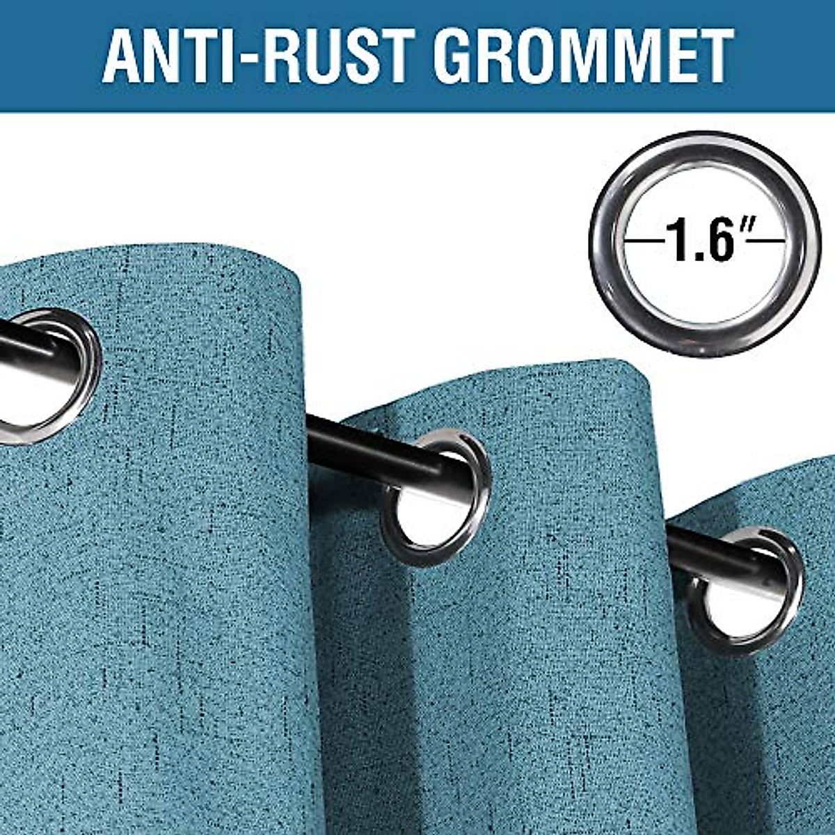 H.VERSAILTEX 100% Blackout Curtains for Bedroom 96 Inches Long Grommet Linen Face Full Light Blocking Curtain Drapes for Living Room Thermal Insulated Linen Look Curtains 2 Panels Set, Teal Blue