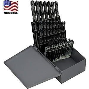 Chicago Latrobe 57714 150 Series High-Speed Steel Jobber Length Drill Bit Set with Metal Case, Black Oxide Finish, 118 Degree Conventional Point, Inch, 29-piece, 1/16" - 1/2" in 1/64" increments