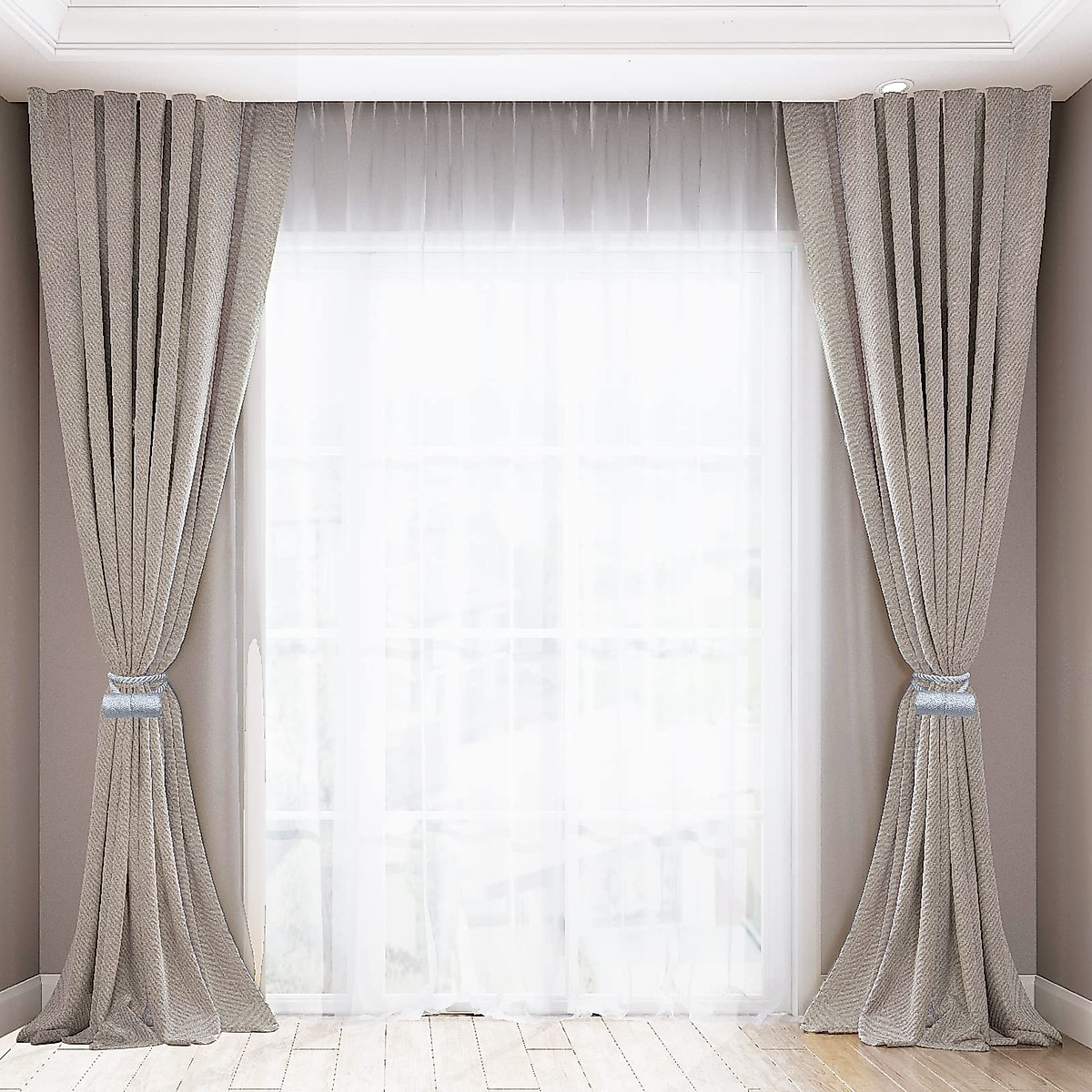 YUNTUOO 18 Inch Strong Magnetic Curtain Tiebacks, Curtain Holdbacks Modern Upgrade Strong 2021 New Twisted Style Decorative Drapery Rope ​Tie Backs(2 Pack Silver Grey)