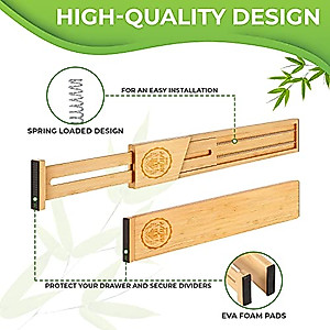 Nature Trends 4pcs Adjustable Bamboo Drawer Dividers, Spring Loaded Large Wooden Dresser Drawer Dividers for Kitchen, Bathroom, Bedroom, Baby Drawer, Office (Large (upto 21.5 inch) ) Natural
