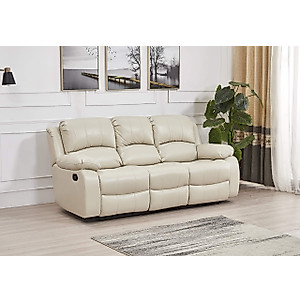 Betsy Furniture 2PC Bonded Leather Recliner Set, Sofa, Loveseat, 8018, Beige