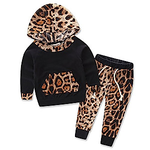 Baby Girls Floral Hoodie+ Floral Pant Set Leggings 2 Piece Outfits for 6M-3Y (18-24Months, Leopard)