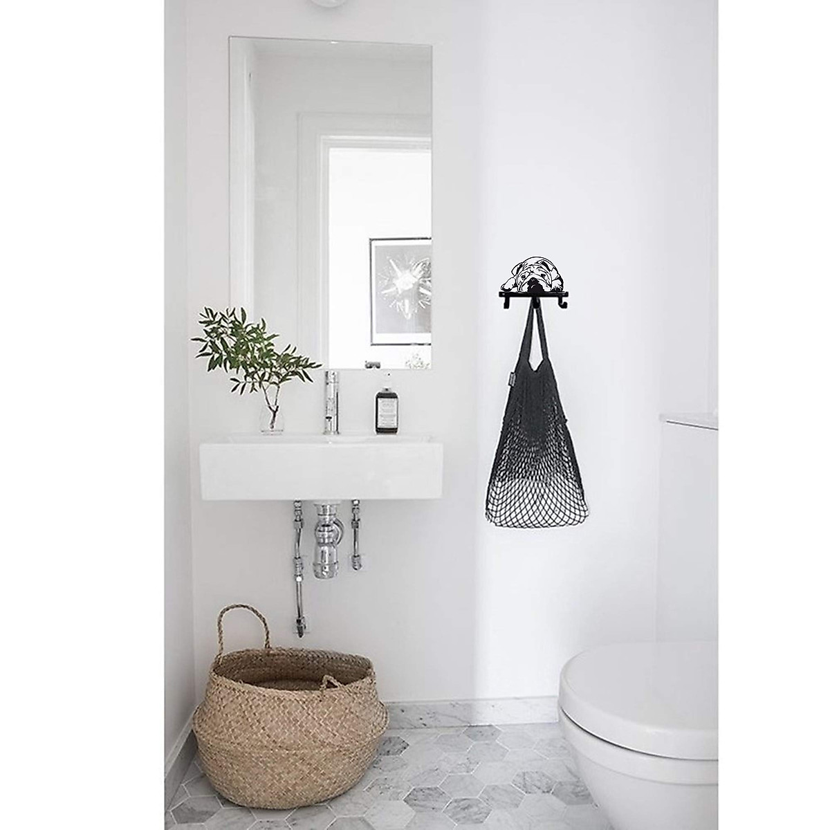 English Bulldog Resting Lazy Sleeping Shaped Black Coated Metal Wall Hook for Leash Key Kitchen Bathroom Bedroom Garage Mud Room