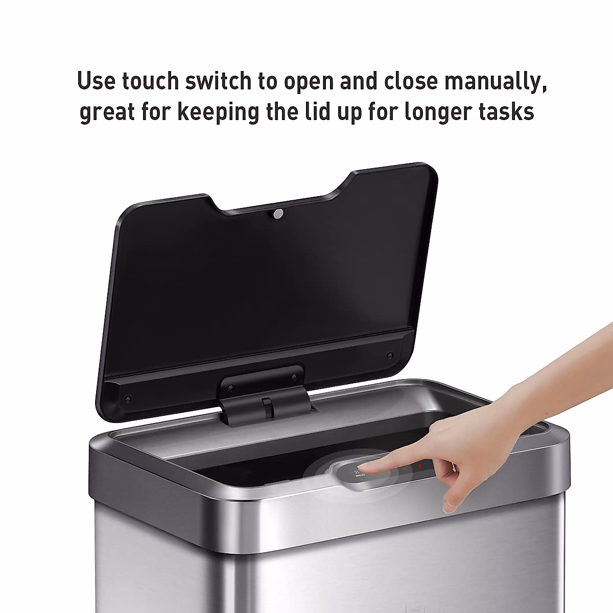 EKO Mirage-T 50 Liter / 13.2 Gallon Touchless Rectangular Motion Sensor Trash Can, Brushed Stainless Steel Finish