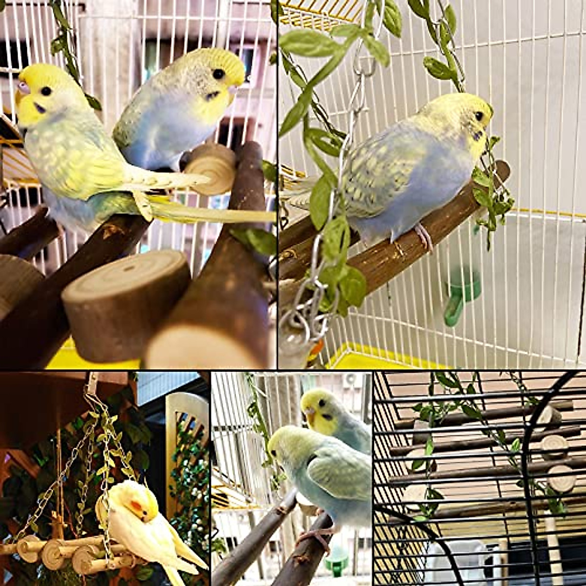 kathson Wood Bird Swing Toys Natural Parrot Perch Wooden Stand Platform Parakeet Paw Grinding Stick Cage Accessories Exercise Toy for Cockatiels Budgies Lovebirds Conures