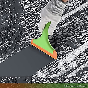 FOSHIO All-Purpose Silicone Squeegee for Shower Glass Door, Window Cleaning, 7.5'' Green Long Handle 6'' Orange Blade Small Squeegee for Car Window, Windshield, Mirror, Bathroom