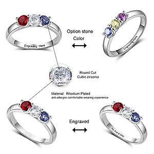 Personalized Mothers Rings with 3 Children Simulated Birthstones Mom Nana Rings Anniversary Rings for Women (3 Stones, 8)