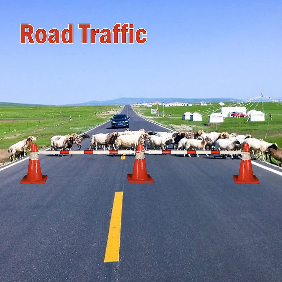 6 Pack Retractable Traffic Cone Bar from 4ft to 7.2ft, Expandable Safety Cone Bars for Parking Lots，Barricade for Road Construction