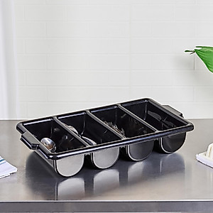 RW Clean 21.9 x 14.2 x 3.5 Inch Silverware Organizer, 1 Crack-Resistant Cutlery Tray - 4 Compartments, Built-In Handles, Black Plastic Utensils Drawer Holder, Wrap-Resistant, For Kitchen Organization