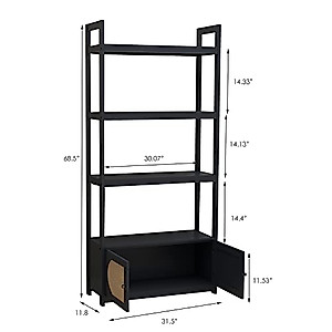 LANTRO JS Bookshelves Bookshelf and Bookcase 4 Tier Bookshelf Storage Rack Shelves with 2 Doors Bedroom Storage Equipment for Living Room Home Office, Black, 31.5"×11.81"×70.87"