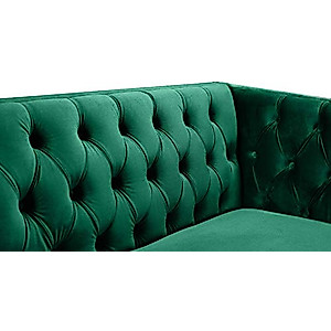 Meridian Furniture 652Green-L Michelle Collection Modern | Contemporary Loveseat with Deep Button Tufting, Nailhead Trim and Sturdy Gold Iron Legs, 66" W x 34" D x 30" H, Green