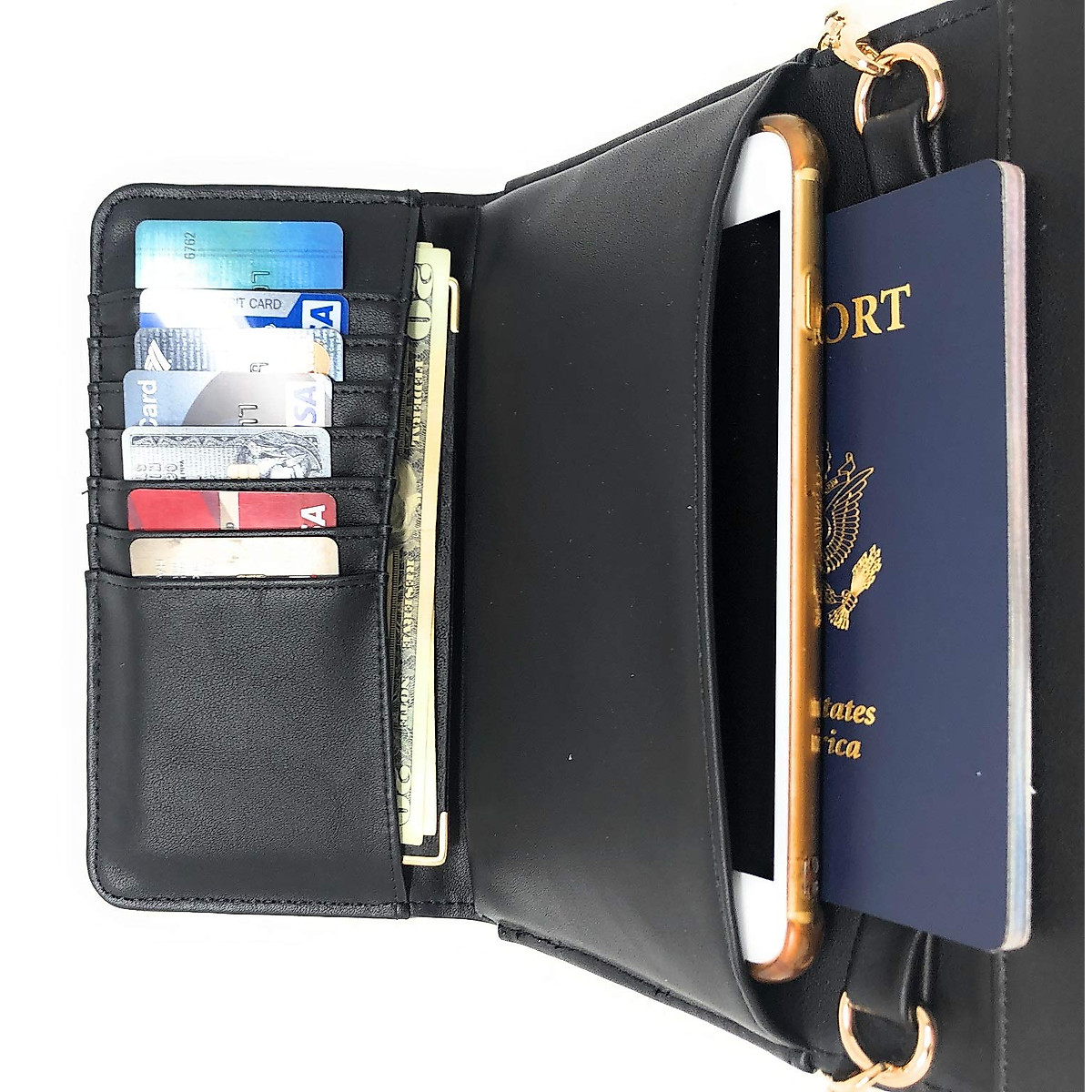 lola mae Wallet Clutch for Women with Phone Holder, Cellphone Purse with strap Fold-Over Crossbody bag (BLACK)