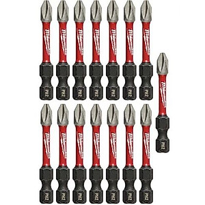 MILWAUKEE ELECTRIC TOOL 48-32-5004 Shockwave 2" Power Bit Phillips #2 15 Piece Contractor Pack