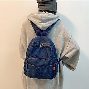 JHTPSLR Small Denim Backpack for Women Vintage Aesthetic Backpack Mini Denim Backpack Canvas Backpack Casual Daypack (Dark Blue)