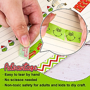 Whaline 12 Rolls Christmas Washi Tape Funny Cartoon Characters Decorative Tape Green Red Xmas Holiday Masking Tape for Christmas Scrapbook Journal Calendar DIY Craft Gift Wrapping, 16.4ft x 0.6"
