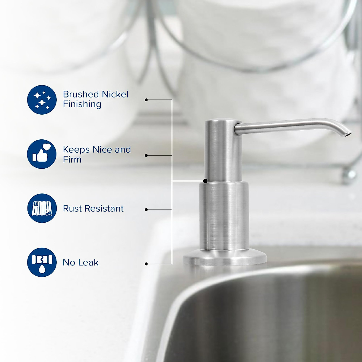 Soap Dispenser for Kitchen Sink with Large 500 ml (17 oz) Bottle, Stainless Steel Kitchen Sink Soap Dispenser Pump - Refill from top, Brushed Nickel Built in Counter soap Dispenser, Rust Resistant