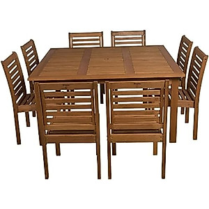 Amazonia Venice 9-Piece Outdoor Armless Square Dining Set | Eucalyptus Wood | Ideal for Patio and Indoors