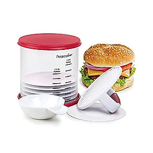 Prepworks by Progressive Perfect Burger Press Set, Press and Store Up to 6 Burgers, Non-Skid Base, Non-Stick Coating, Dimple Insert Creates Faster Even Cooking, Dishwasher Safe