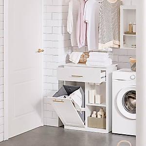 Haotian Bathroom Laundry Cabinet, Tilt-Out Laundry Hamper, Narrow Storage Cabinet with Drawer and Shelves, Bathroom Storage Cabinet Unit with Removable Basket, White BZR66-W