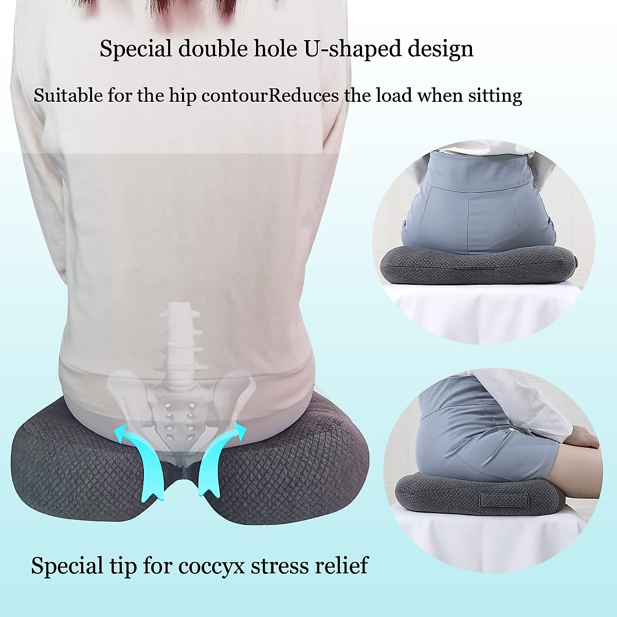 Seat Cushions for Office Chairs, Tailbone Pain Relief Cushion, Ergonomic Orthopedic Chair Seat Cushions Seat Pillow for Office, Home Chair, Car, Wheelchair, Hip, Coccyx, Sciatic (Grey)
