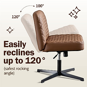 Criss Cross Office Desk Chair,Armless Fabric Modern Home Office Chair with Wheels, 120° Rocking Wide Seat Chair Computer Task Chair,Thicken Padded Swivel Vanity Chair for Women
