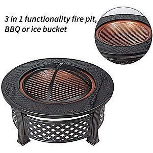 LEAYAN Garden Fire Pit Portable Grill Barbecue Rack Outdoor Fire Pit - 31 Inch Large Bonfire Wood Burning Patio & Backyard Firepit for with Spark Screen with Cover BBQ Cooking for Camping Backyard
