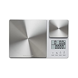 KitchenAid KQ909 Dual Platform Digital Kitchen and Food Scale, 11 pound capacity and Precision 16oz capacity, White with Stainless Steel
